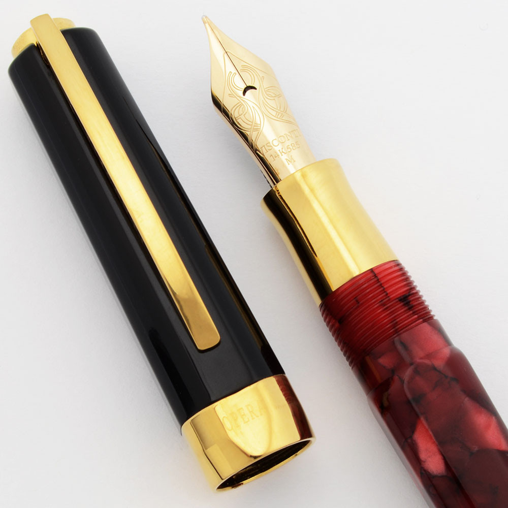 Visconti Opera Fountain Pen - Black and Red, C/C, 14K Medium Nib (Near ...