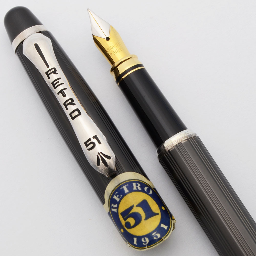 Retro 51 Fountain Pen - Grey Lined w/Silver "Retro" Clip, C/C, Fine ...