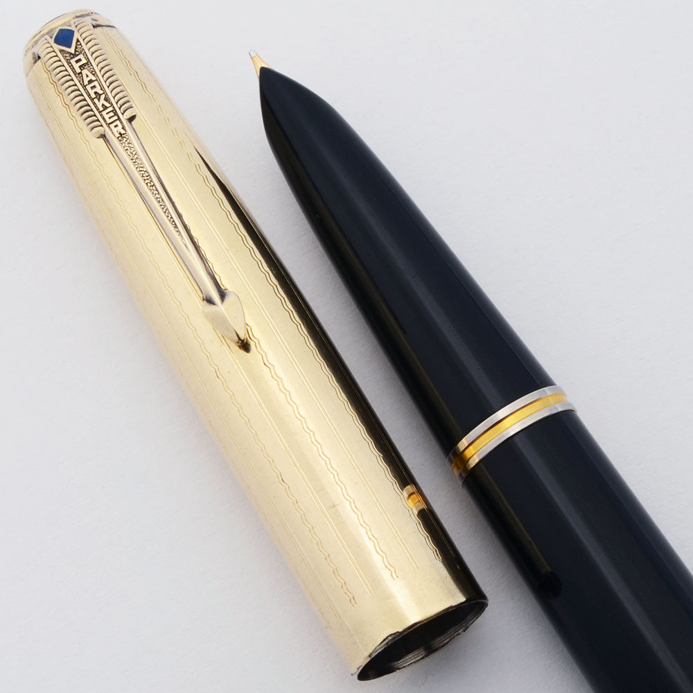 Parker 51 Vacumatic Fountain Pen (1940s) - Dark Blue, GF Wavy Lines Cap ...