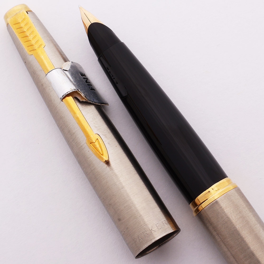 Parker 45 Flighter Deluxe Fountain Pen (1990s) - Brushed Steel, GP Trim ...