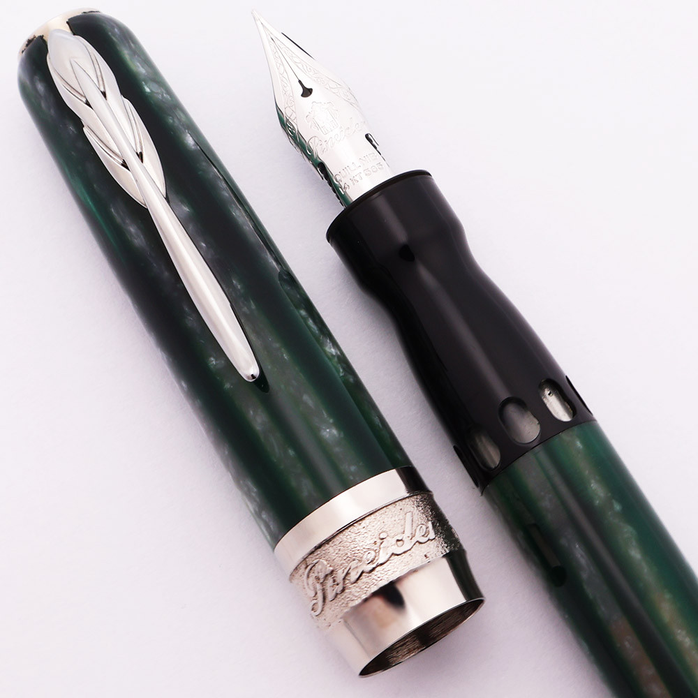 Pineider Arco LE Fountain Pen - Desert Beetle Green-Silver, Piston ...