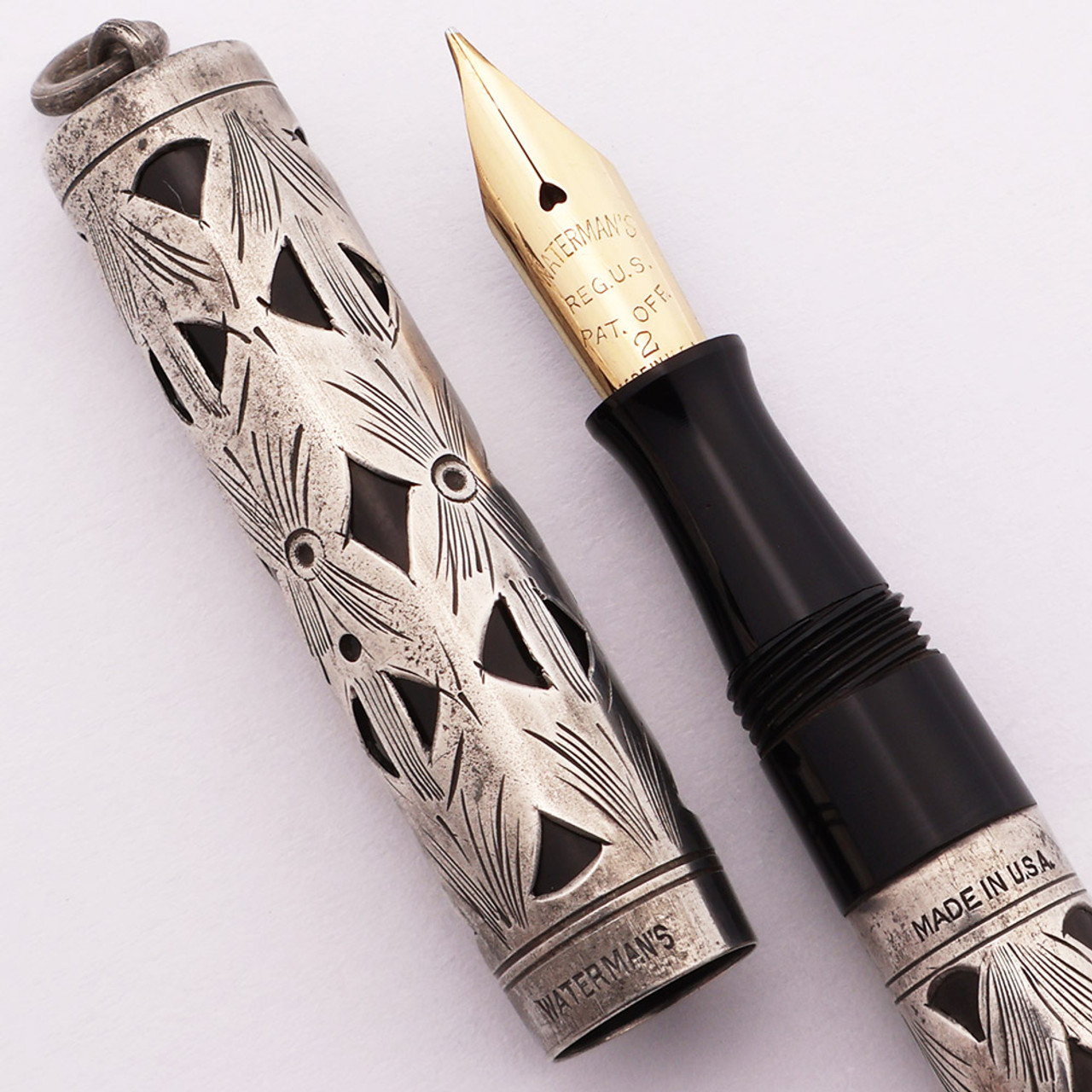 Waterman 452 1/2 V Fountain Pen - Sterling Basketweave Filigree, Ringtop, Flexible Fine Nib ...