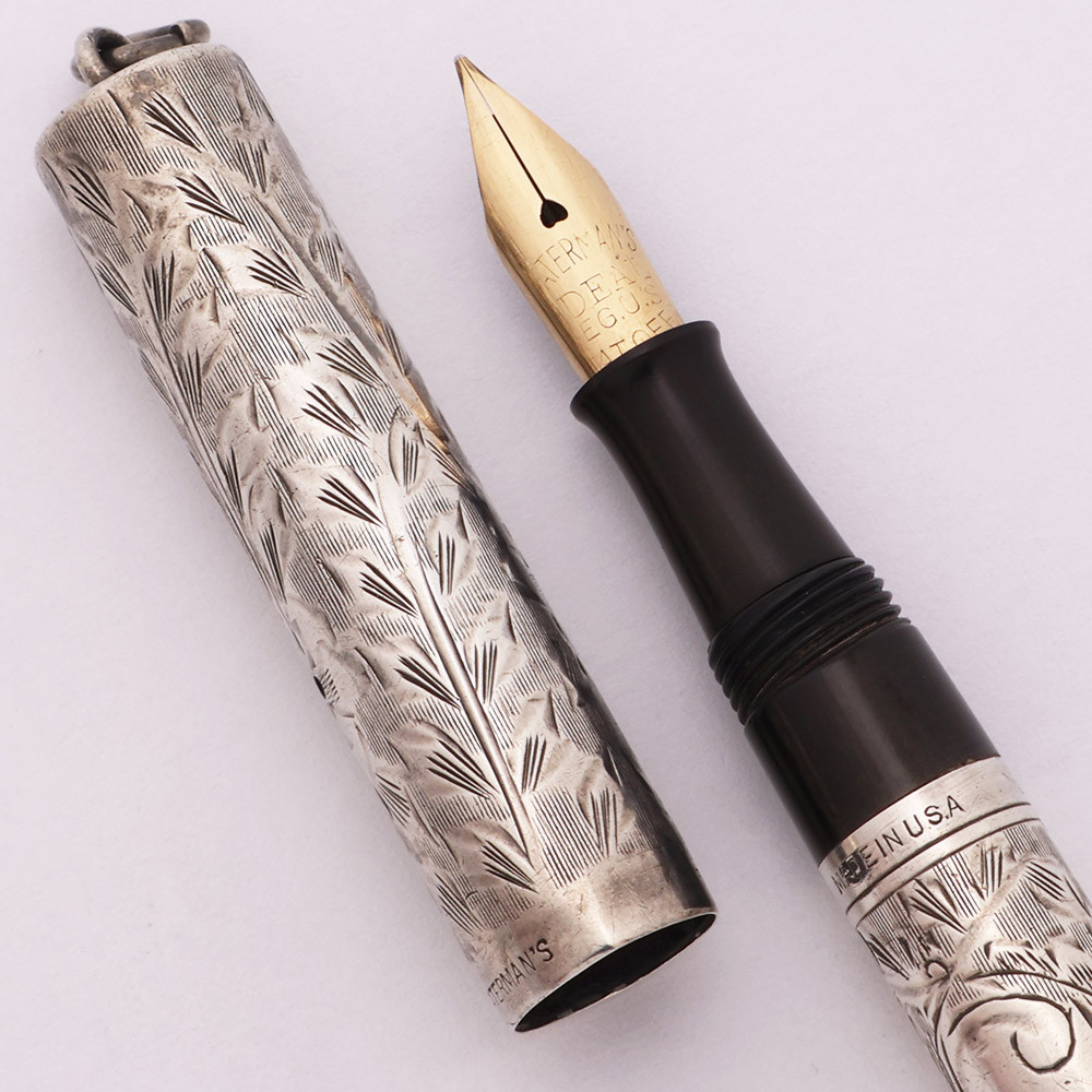 Waterman 452 1/2 V Fountain Pen - Fully Etched Sterling, Fine Flexible ...