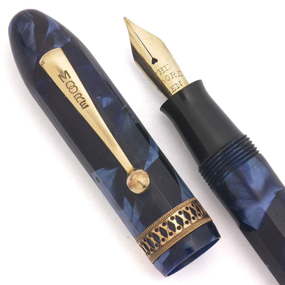 Moore Faceted Fountain Pen - Blue Marble, Small, 14k Moore Flexible Nib ...