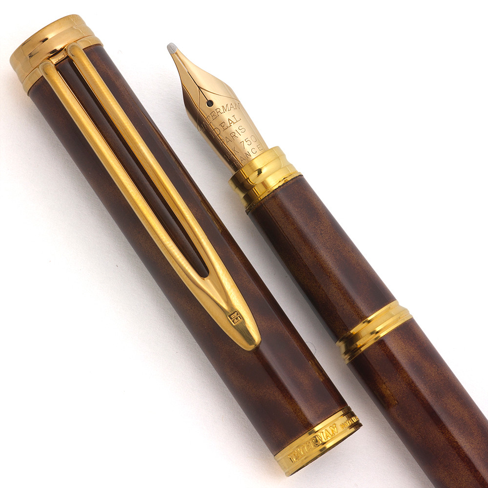 Waterman Gentleman Fountain Pen (1974-80s) - Brown Mottled Lacquer w ...