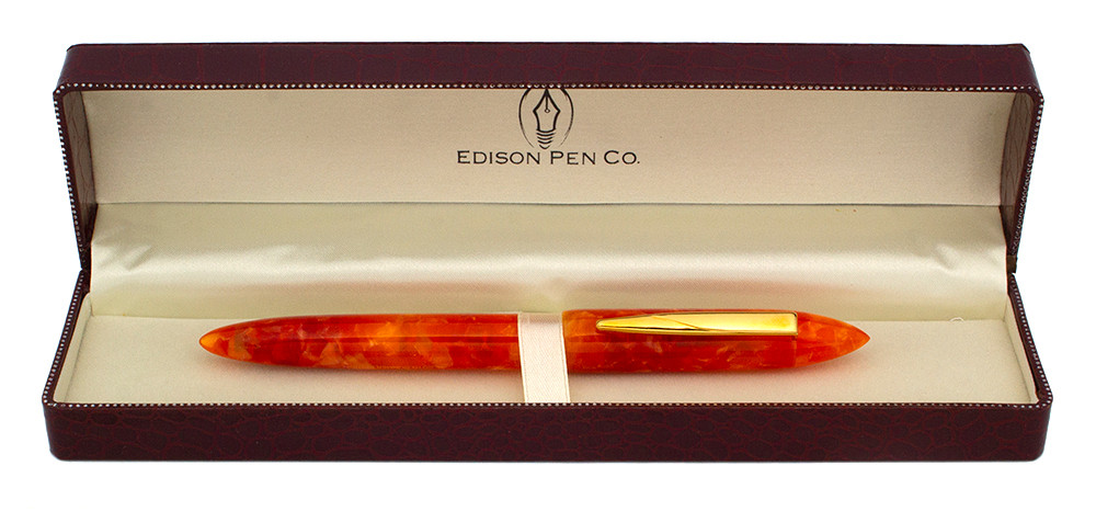 Edison Nouveau Premiere Fountain Pen (2018) - Orange Cracked Ice w Gold ...