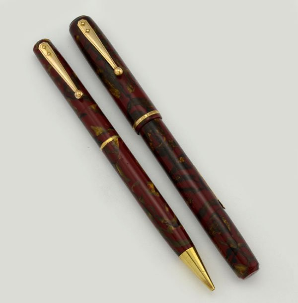 Waterman 92 Set - Red and Gold Marble, Flexible Fine Nib (Excellent+ ...