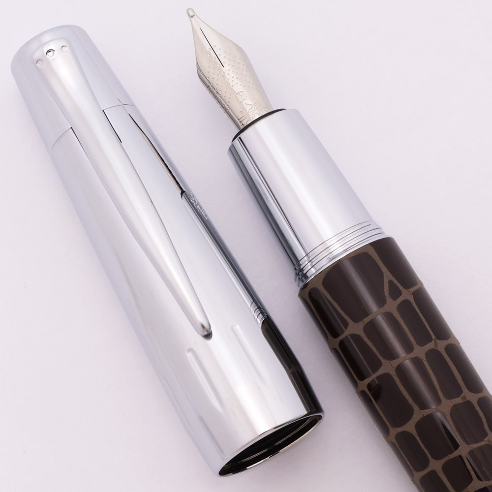 Faber-Castell E-Motion Fountain Pen - Croco Brown w Chrome Trim, C/C ...