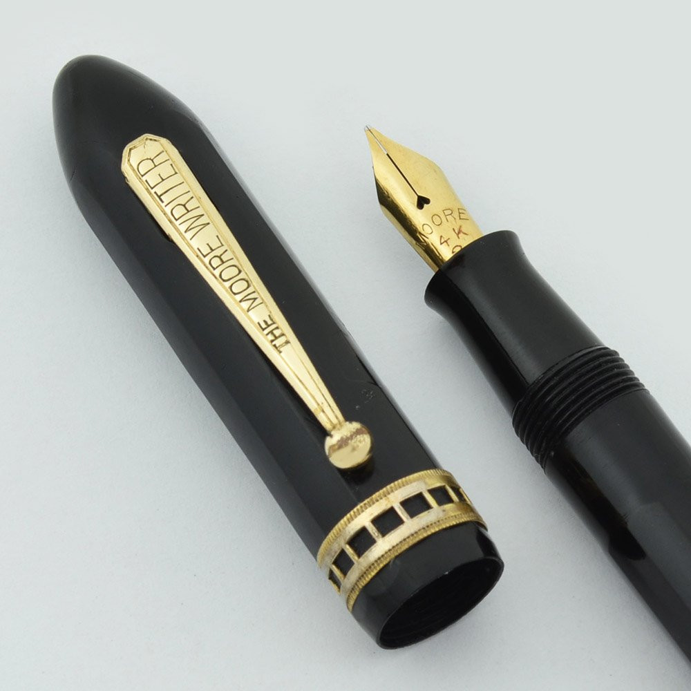 Moore Writer Fountain Pen - 1930s, Black, Multi-Faceted, Flexible 14k ...