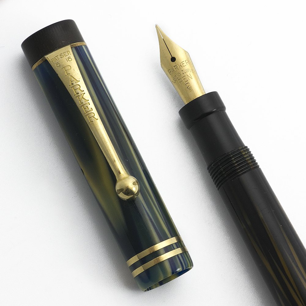 Parker Lucky Curve "True Blue" Fountain Pen - Blue & White, Flat Top ...