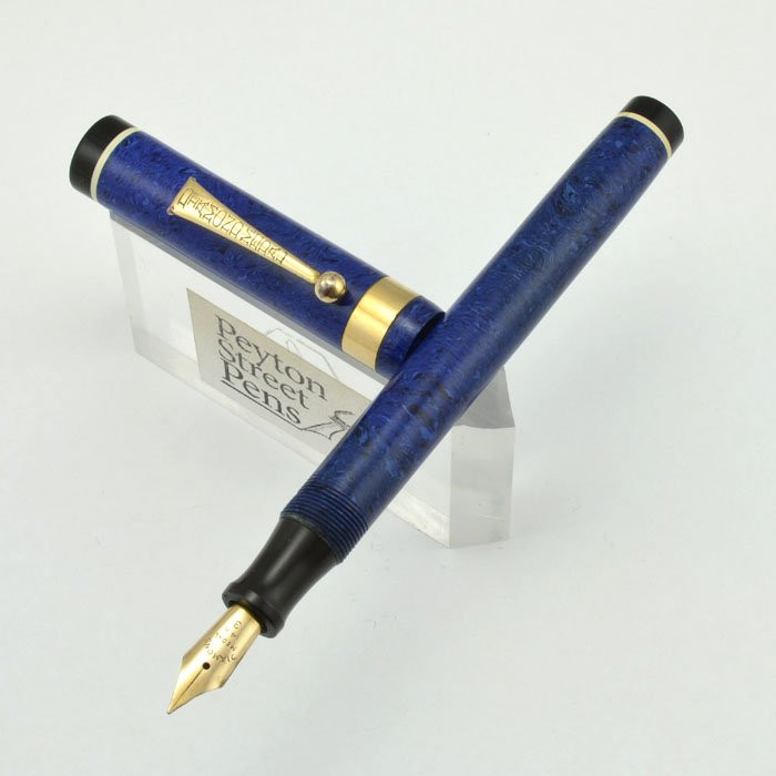 Diamond Medal Fountain Pen -- 1920s Full Size, Blue w Black Bands ...