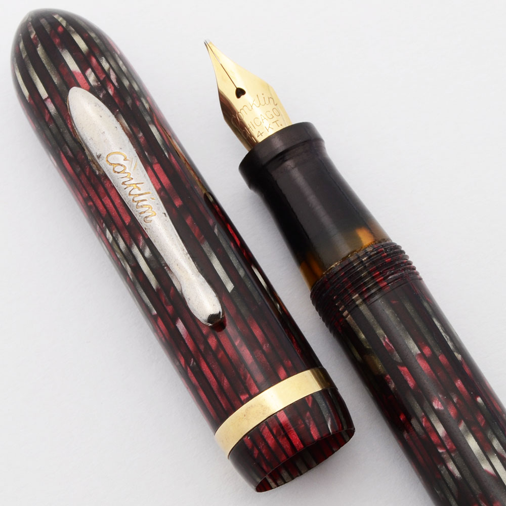 Conklin Glider Fountain Pen (1940s) - Red & Grey Striped, Lever Filler, Flexible Medium 14k Nib ...