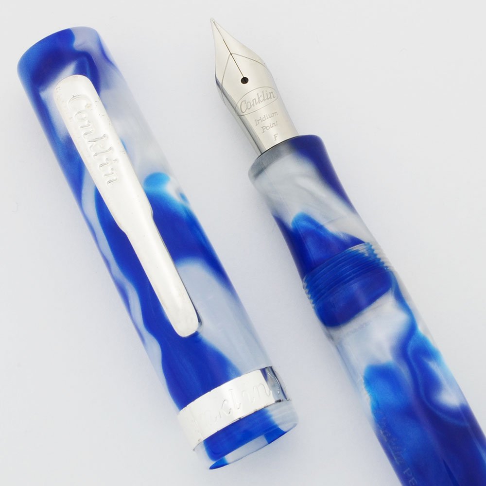 Conklin Glider Modern Fountain Pen - Blue & White, Fine Steel Nib ...