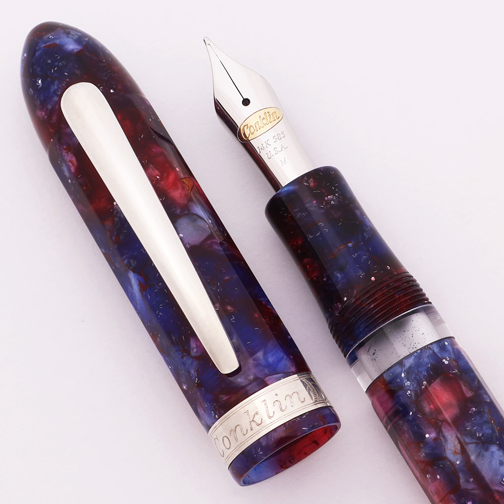 Conklin Nozac Word Gauge LE by Visconti - Marble Blue/Red, 14k Medium Nib (Excellent in Box ...