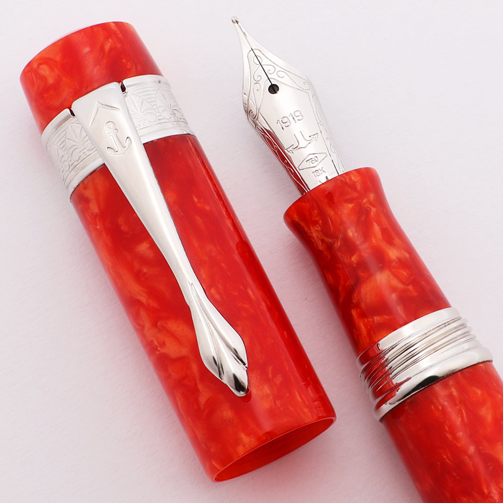 Ancora Perla Fountain Pen (2000s) - Orange/Red Marble, Rhodium Trim, C ...