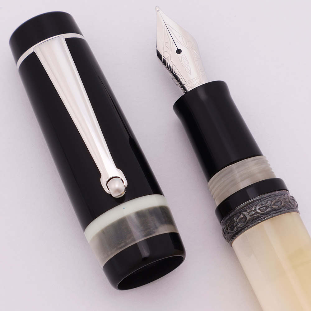 Delta Passion Fountain Pen - Ivory w Sterling Cap Band, C/C, Medium 14k ...
