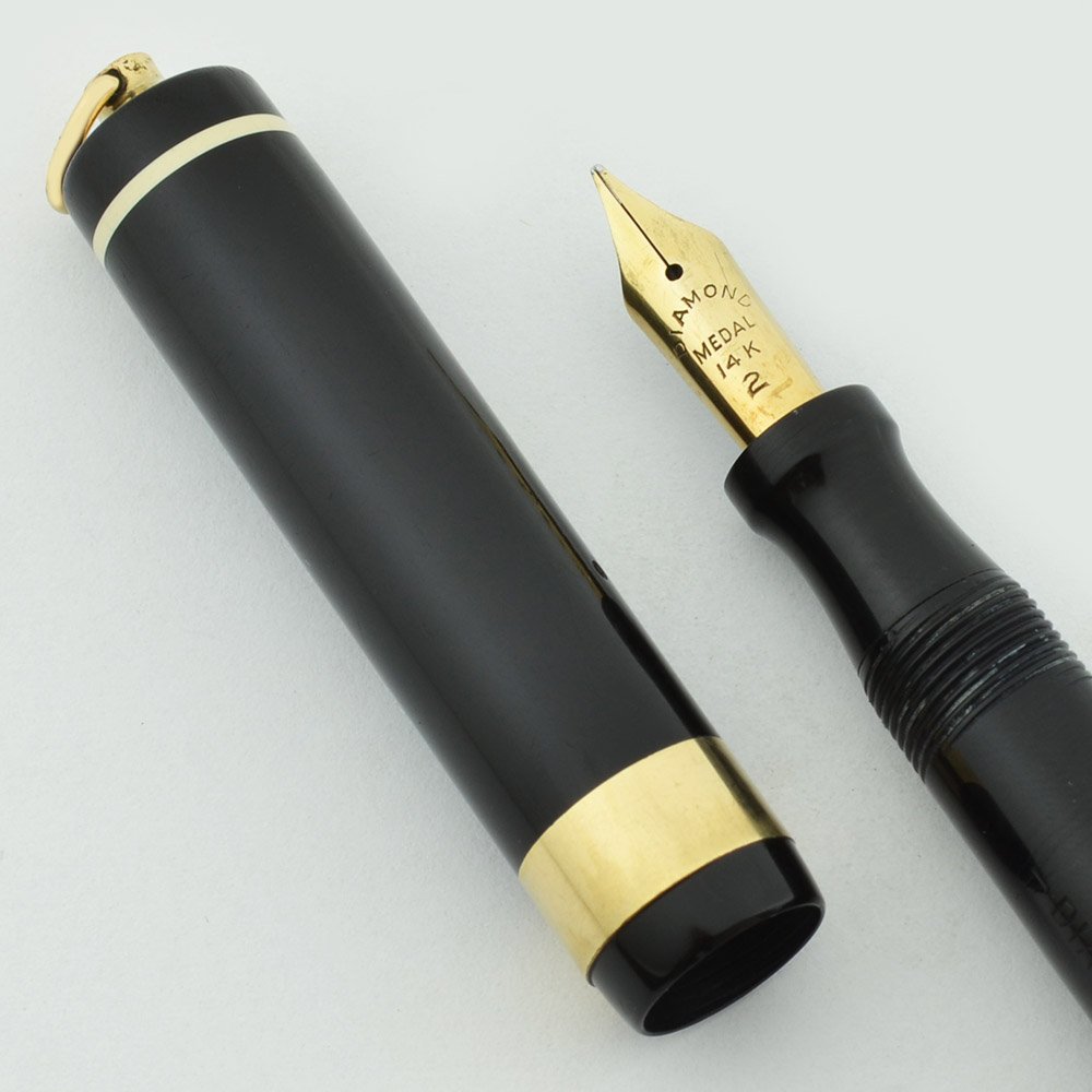 Diamond Medal Ring Top Fountain Pen – 1920s, Black w/ White Bands ...