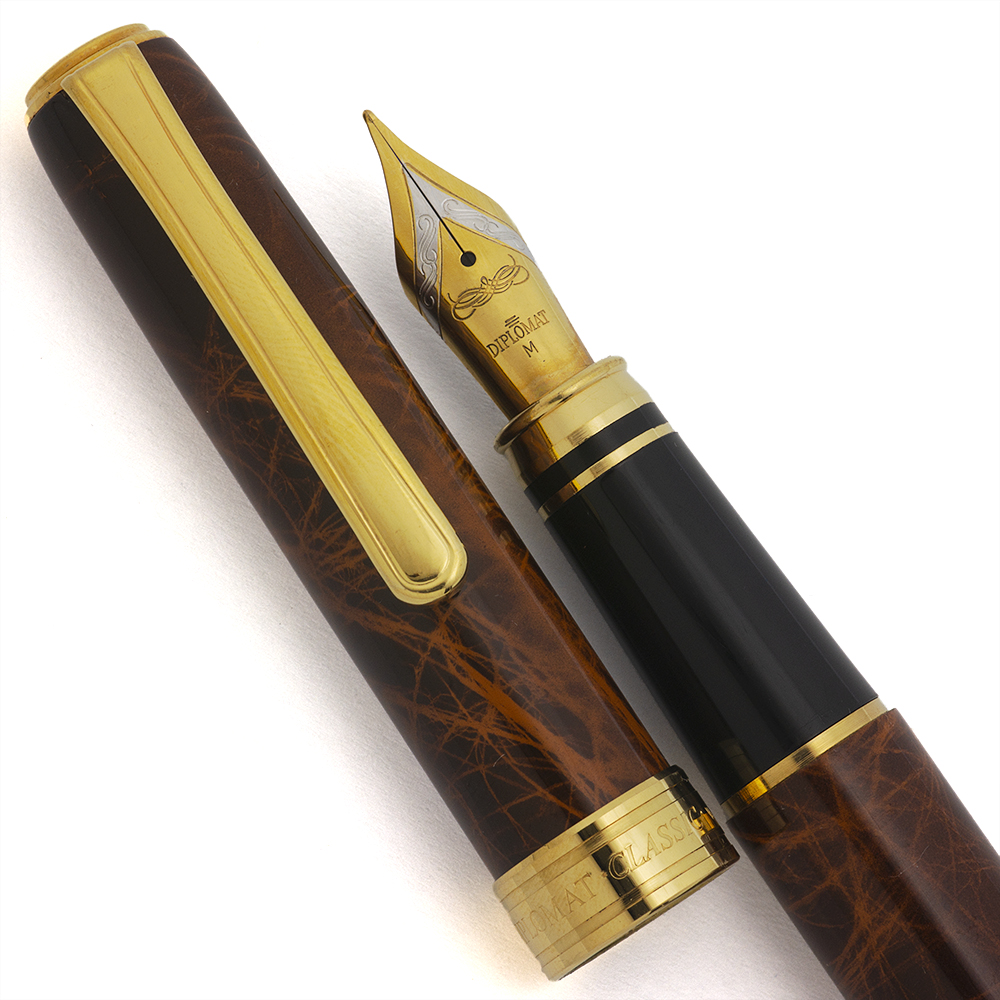 Diplomat Classic Fountain Pen (pre-1992) - Brown Marble, GP Trim, C/C ...
