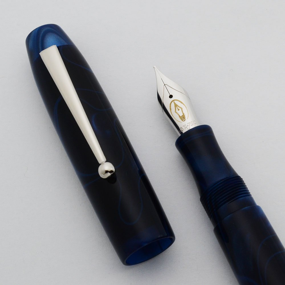 Edison Collier Fountain Pen - "Blue Steel", Medium 18k Nib Nib (Near ...
