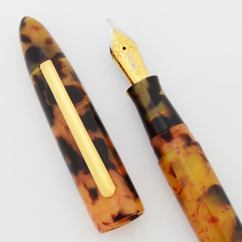 Edison Herald Fountain Pen - Amber Tortoise, 1.1mm Two-Tone Nib w Extra ...