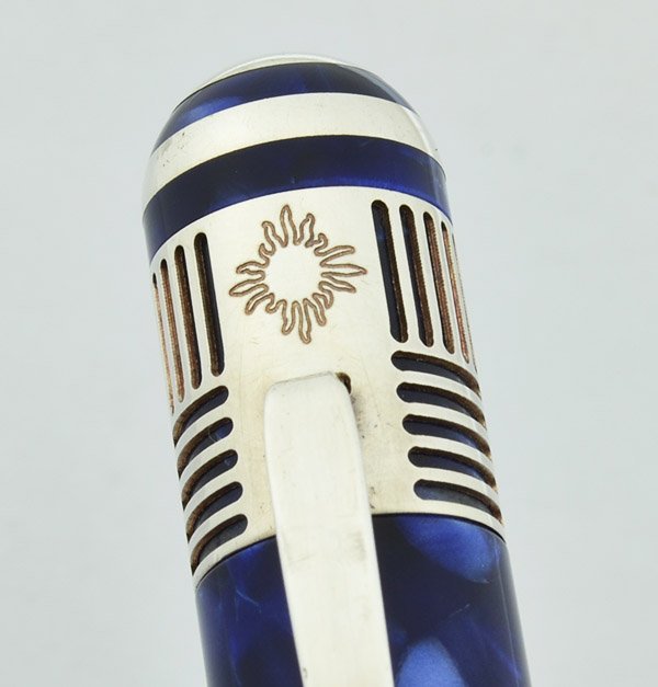 Levenger (Stipula) Sunset Fountain Pen - Blue Marble Silver Plated Trim ...