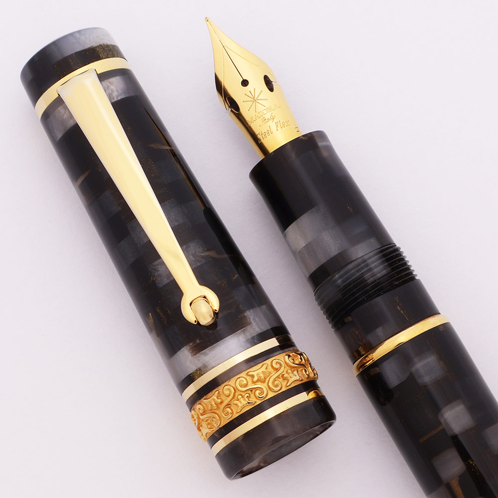 Maiora Alpha Fountain Pen - Orogrigio Grey Stacked Resin, GP Trim ...