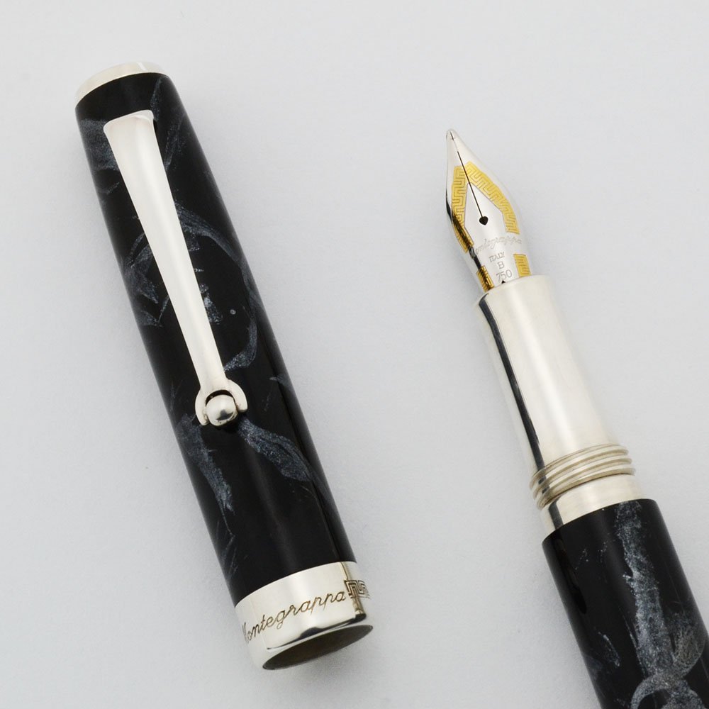 Montegrappa 300 Series Fountain Pen - Black, Sterling Silver Trim, 18k ...