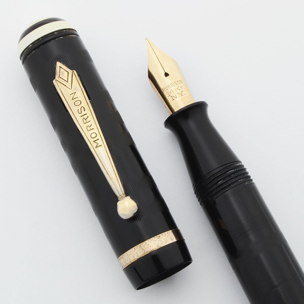 Morrison Black Beauty Fountain Pen - Black Chased Celluloid, 14k Fine ...