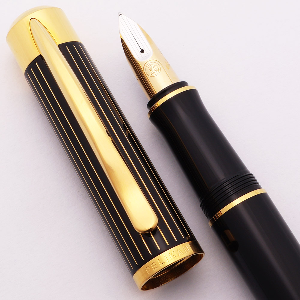Pelikan P3110 Ductus Fountain Pen - Black w Gold Accents, C/C, 18k ...