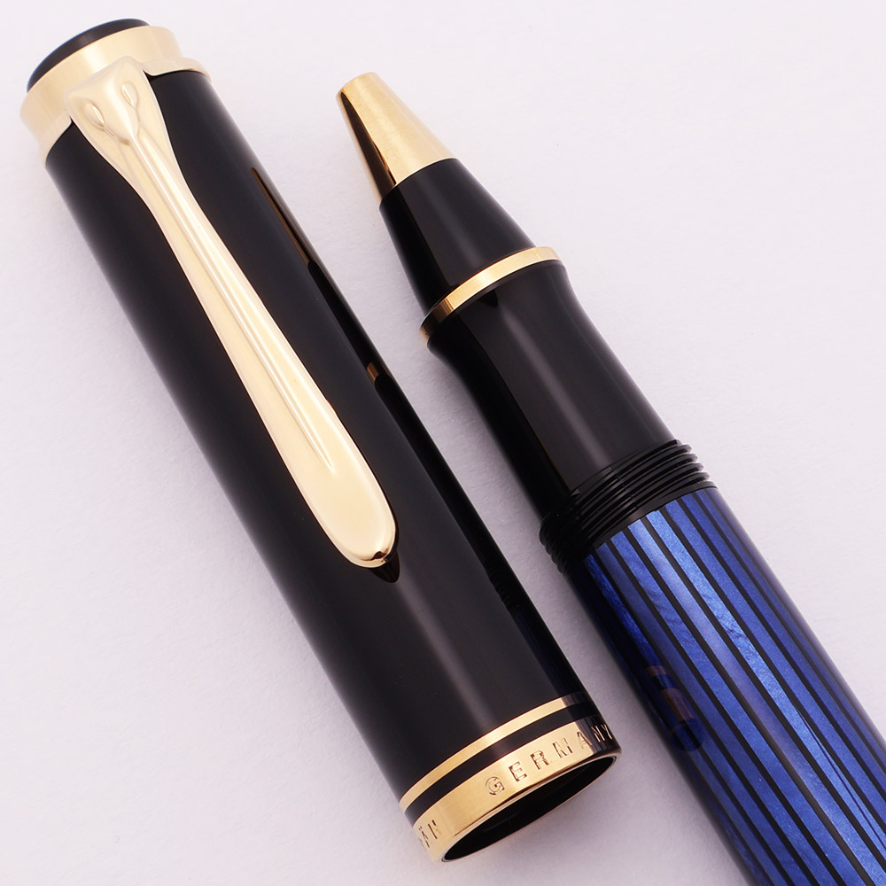 Pelikan R400 Souveran Rollerball (1997-2003) - Blue & Black, Black Cap ...