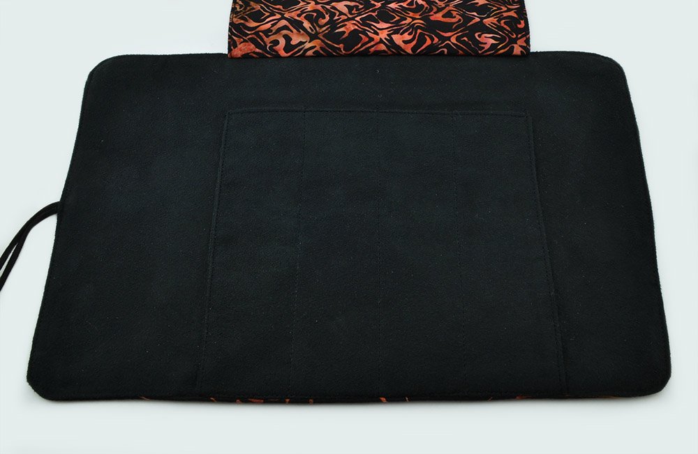 Cloth Pen Wrap - Holds 4 Oversized Pens, Rust Red & Black Leaves Fabric ...