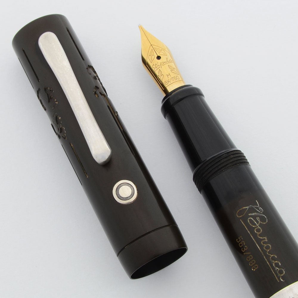 Stipula Baracca Fountain Pen - Black Ebonite, Sterling Trim, Medium 18k ...