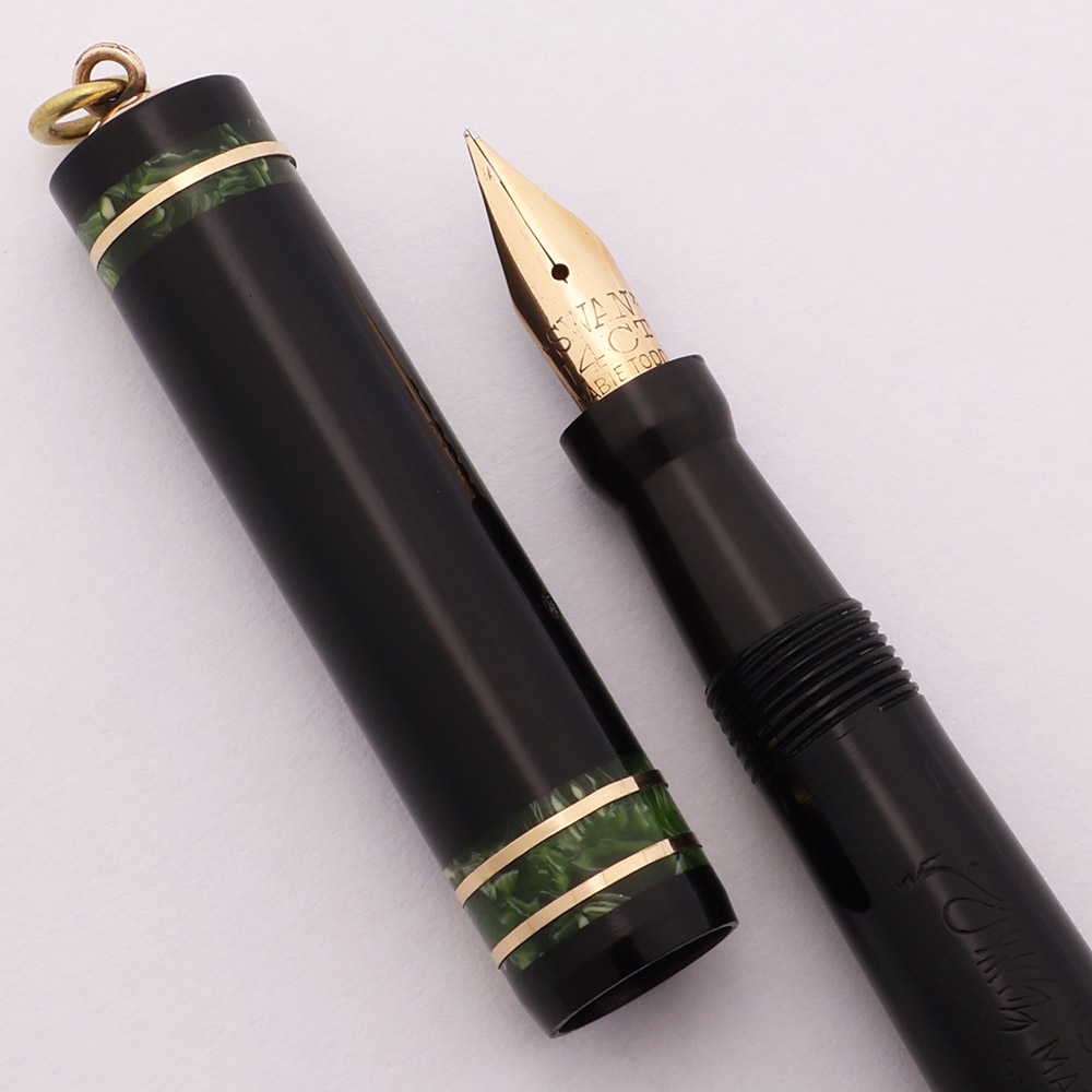 Mabie Todd Swan 272/54 Fountain Pen - Black w Green Marble Bands ...