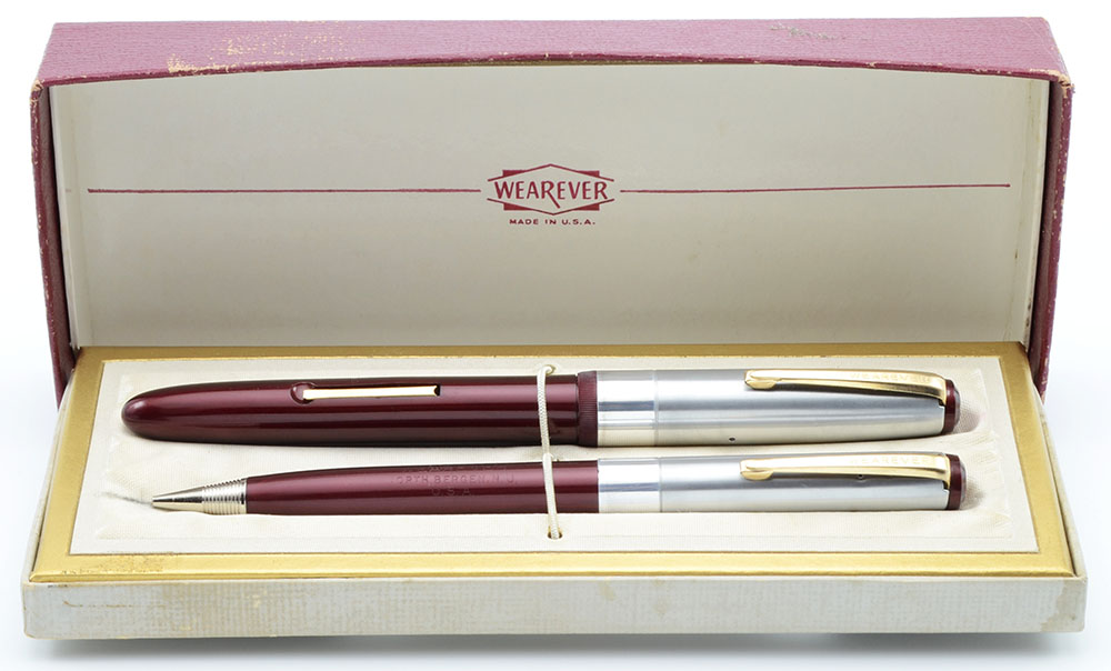 Wearever Pennant Fountain Pen Set - Medium Nib, Burgundy w Metal Cap ...