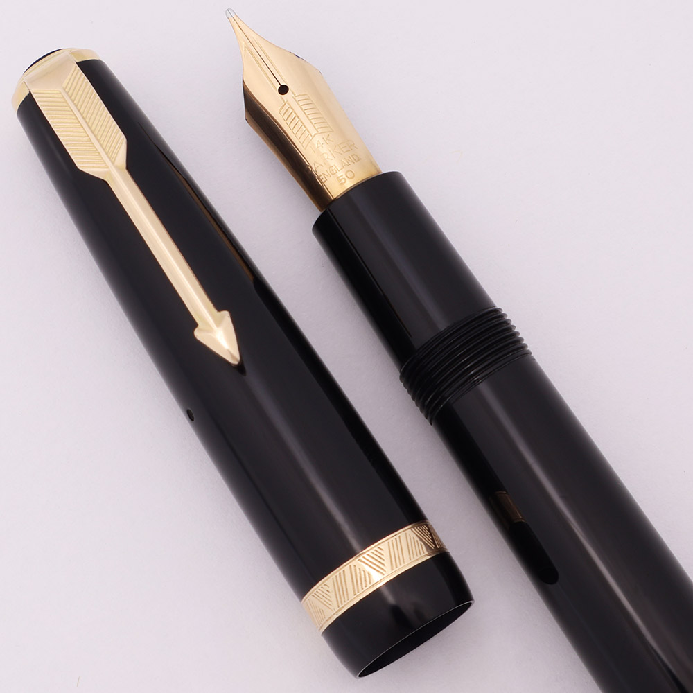 Parker New Duofold UK Maxima (1950s) - Black w GT, Aerometric, 14k Medium (Excellent +, Works ...