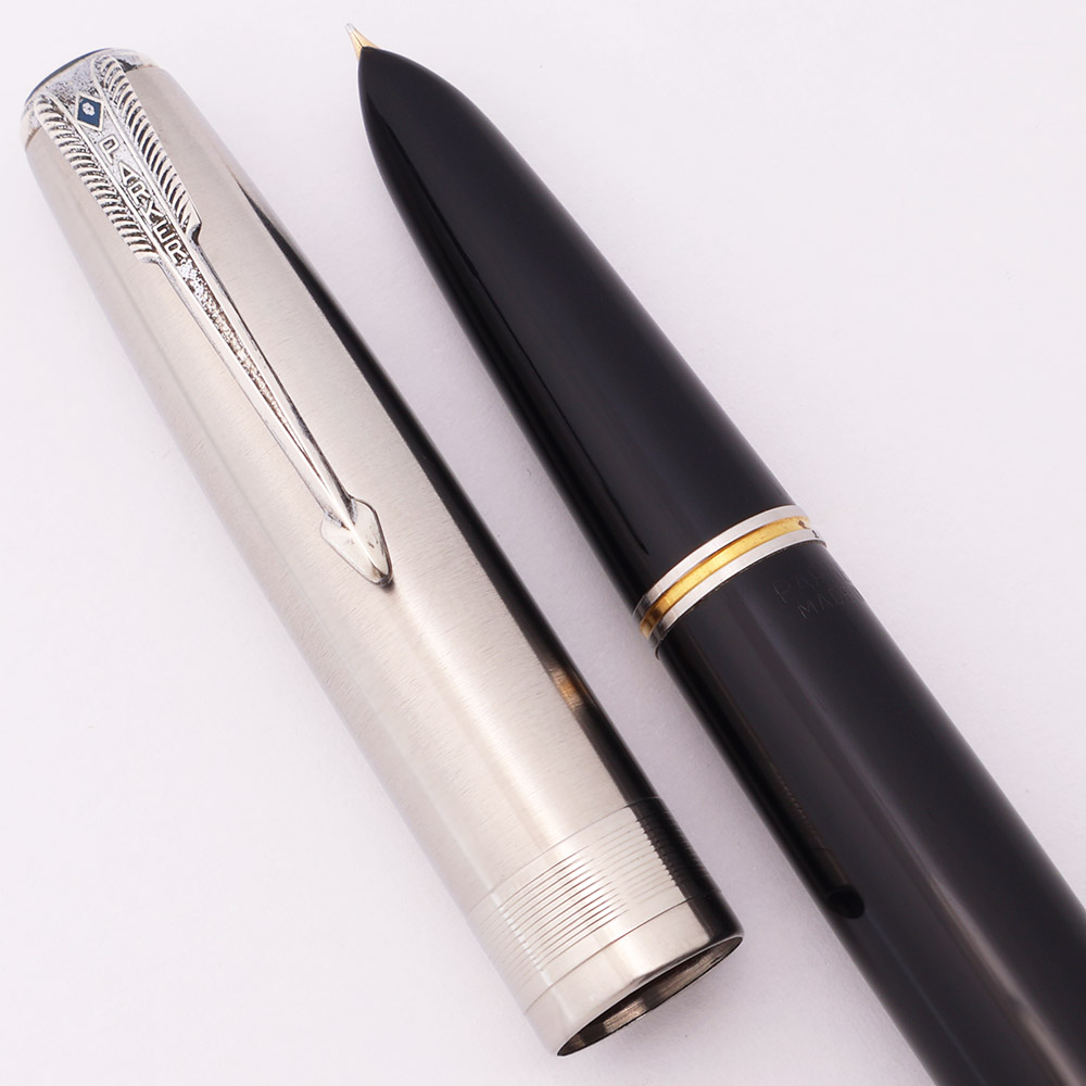 Parker 51 Vacumatic Fountain Pen (1946) - Black, Lined "Stacked Coins ...