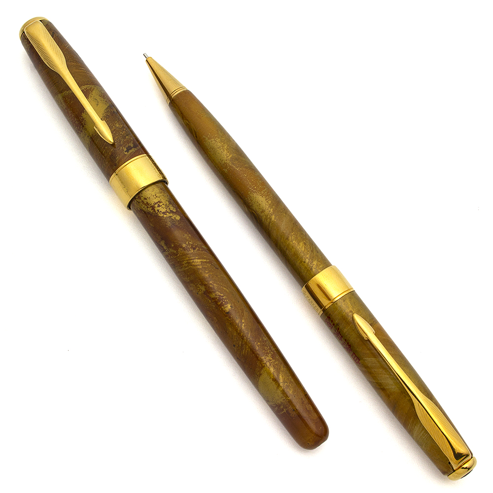 Parker SONNET I Fountain Pen and Pencil Set (1994) - Chinese Laque Amber, C/C, 18k Stub Nib ...
