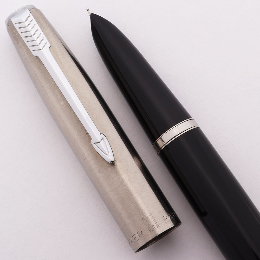 Parker Super 21 Fountain Pen (1960s) - Black, Lustraloy Cap, Aerometric ...