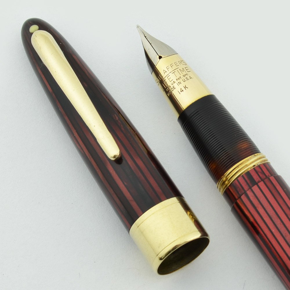 Sheaffer Lifetime Triumph Fountain Pen - 1940s, Carmine Striated, Vac ...