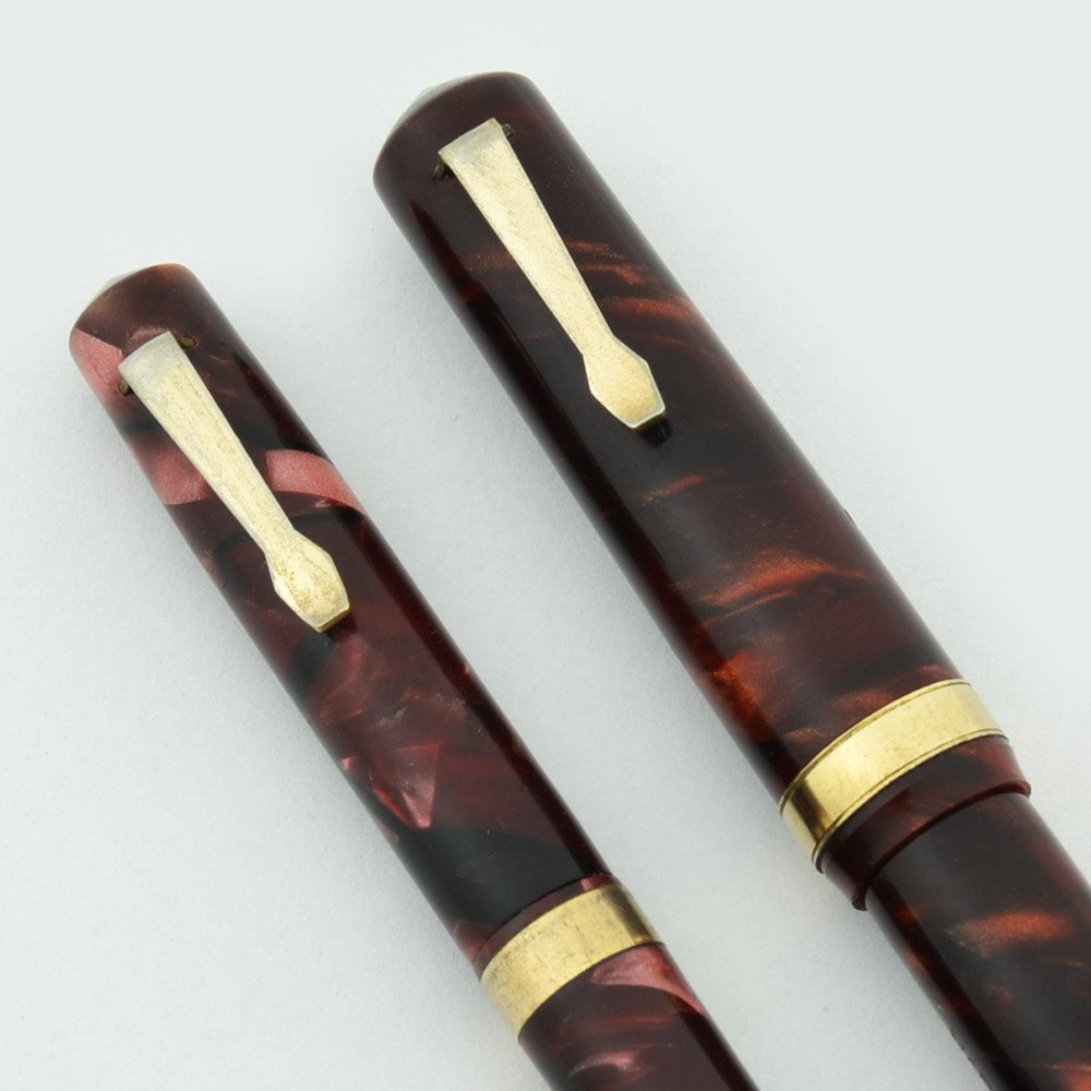Wahl Eversharp Bantam Fountain Pen Pencil Set - Red Brown Swirl, Bulb ...