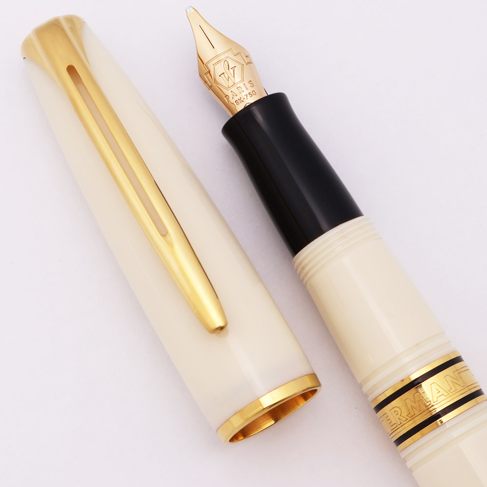Waterman Charleston Fountain Pen - Ivory w Gold Trim, C/C, Broad 18k ...