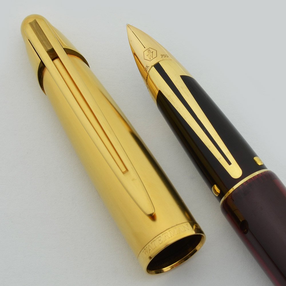 Waterman Edson Fountain Pen - Ruby Red, Fine 18k Nib (Near Mint in Box ...