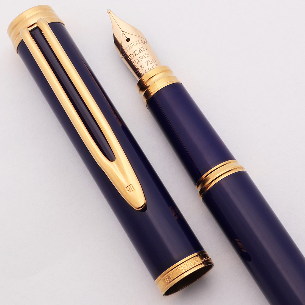 Waterman Gentleman Fountain Pen (1970s-80s) - Blue Lacquer, Gold Trim ...