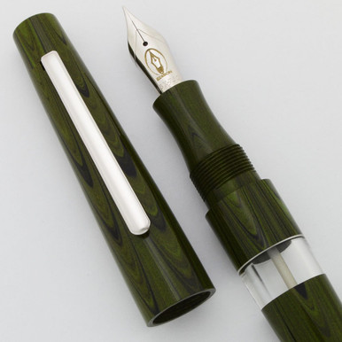 Edison Morgan Fountain Pen - Bulb Filler, Forest Green Ripple Ebonite ...