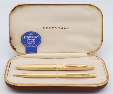 Eversharp Envoy Fountain Pen & Pencil Set (1948) - Yellow Gold Filled Lined Pattern, Lever ...