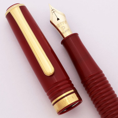 Platinum 3776 Gathered Fountain Pen (1980s)- Red Ribbed w Gold Plated ...