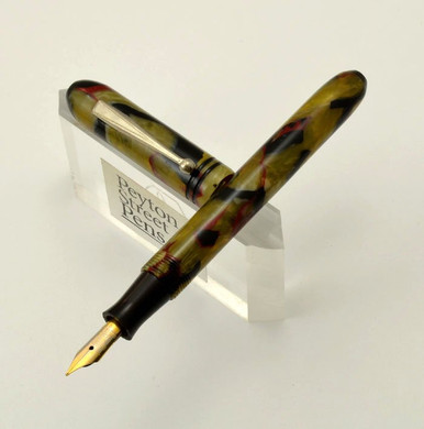 Unidentified Vintage Fountain Pen - Red & Black & Amber, Fine Steel Nib ...