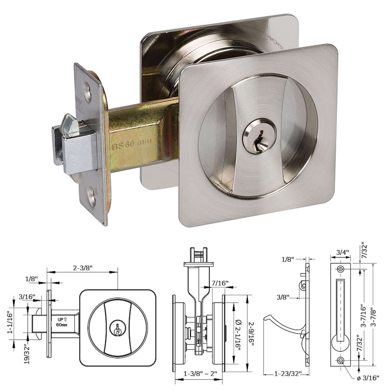Contemporary Square Privacy Pocket Door Lock
