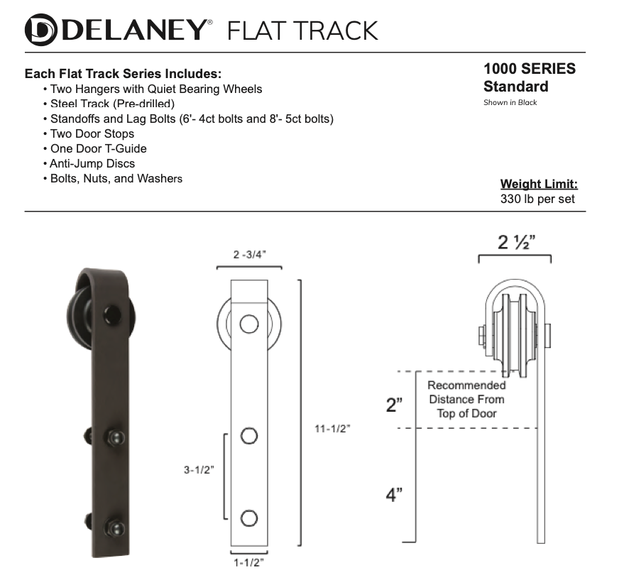 1000 Series Standard Sliding Barn Door Hardware Kit (5-Foot Door ...