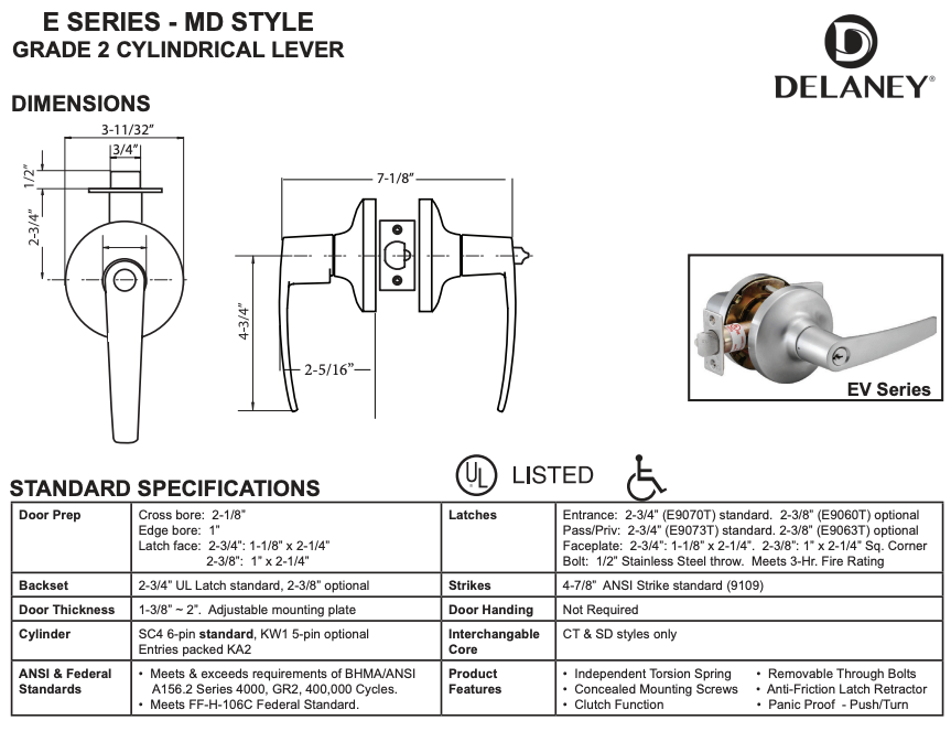 MD Storeroom Leverset, Dull Chrome (US26D) - Delaney Hardware